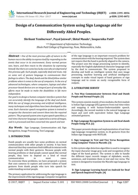 Real time conversion of sign language to text and speech presentation | PDF