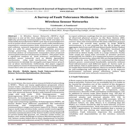A Survey Of Fault Tolerance Methods In Wireless Sensor Networks Pdf
