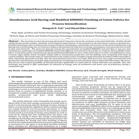 Simultaneous Acid Dyeing and Modified DMDHEU Finishing of Cotton ...
