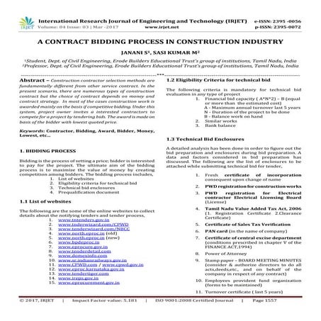 A Contract Bidding Process in Construction Industry | PDF