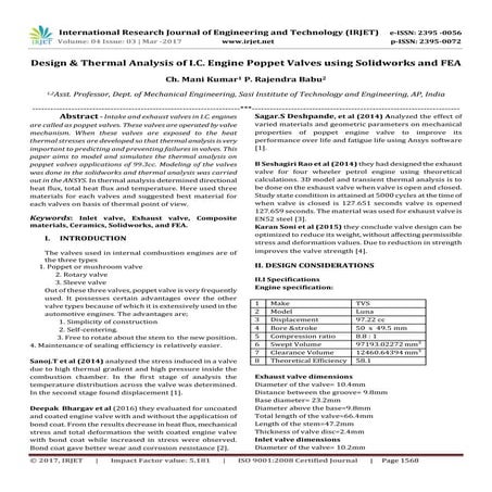 Design & Thermal Analysis of I.C. Engine Poppet Valves using Solidworks ...