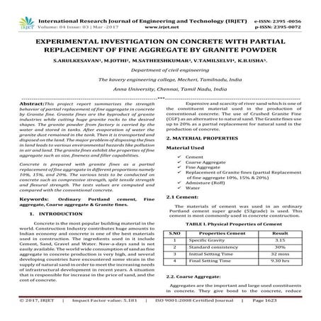 Experimental Investigation on Concrete with Partial Replacement of Fine ...