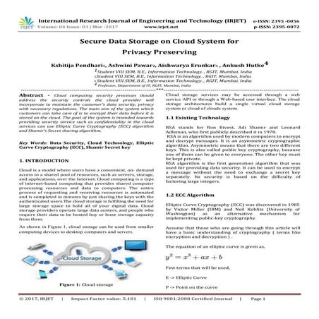 Secure Data Storage On Cloud System For Privacy Preserving Pdf