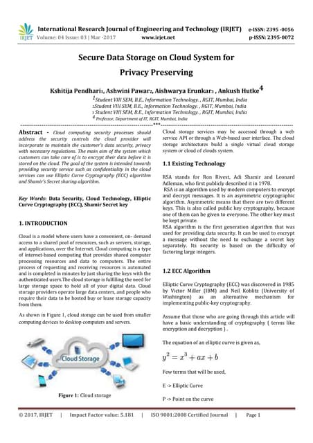 Secure Data Storage On Cloud System For Privacy Preserving Pdf