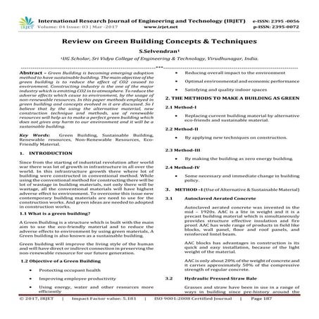 Review on Green Building Concepts & Techniques | PDF