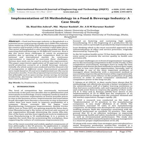 Implementation of 5S Methodology in a Food & Beverage Industry: A Case ...