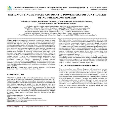 Design Of Single Phase Automatic Power Factor Controller Using Microcontroller Pdf