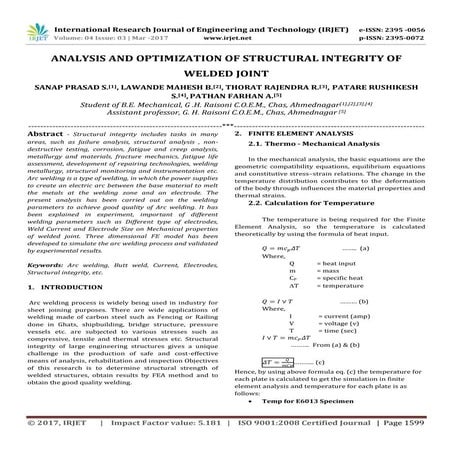Analysis And Optimization Of Structural Integrity Of Welded Joint | PDF