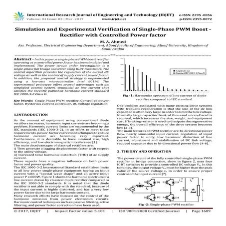 Simulation And Experimental Verification Of Single Phase Pwm Boost