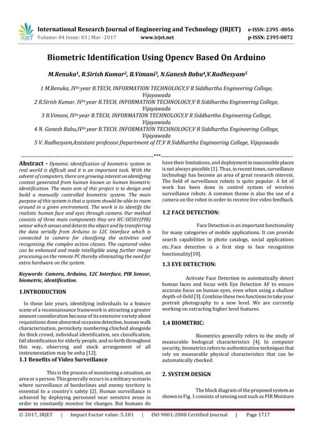 Biometric Identification Using Opencv Based On Arduino Pdf