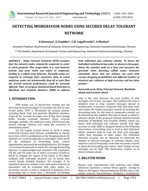 Detecting Misbehavior Nodes Using Secured Delay Tolerant Network Pdf