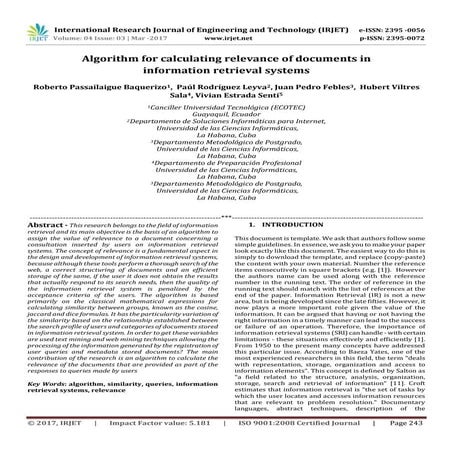 Algorithm For Calculating Relevance Of Documents In Information