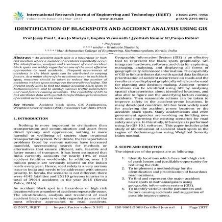 Identification of Blackspots and Accident Analysis using GIS | PDF
