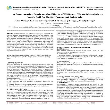 A Comparative Study on the Effects of Different Waste Materials on Weak Soil for Better Pavement ...