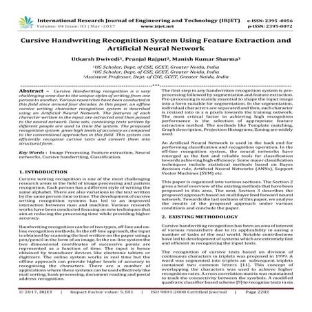 Cursive Handwriting Recognition System Using Feature Extraction And