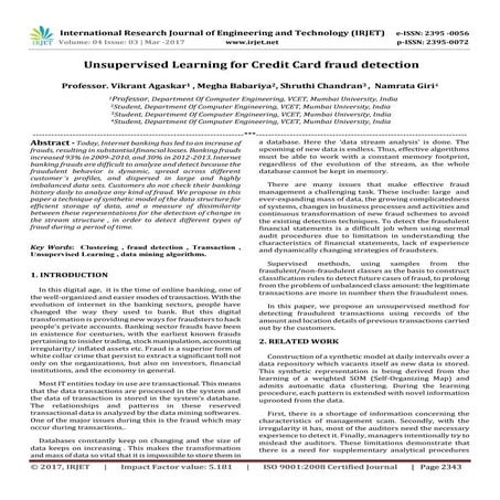 Unsupervised Learning For Credit Card Fraud Detection Pdf