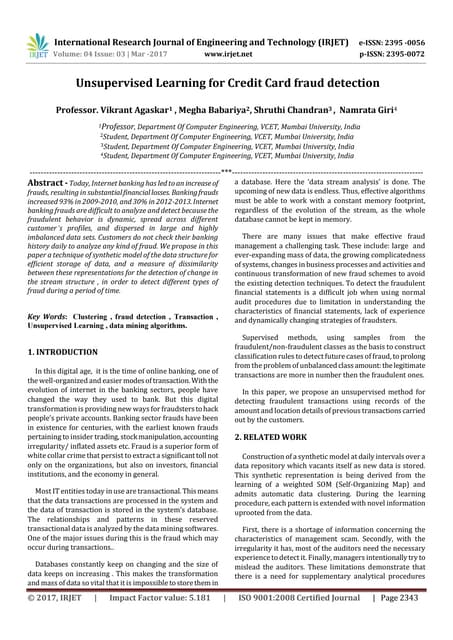 Unsupervised Learning For Credit Card Fraud Detection Pdf
