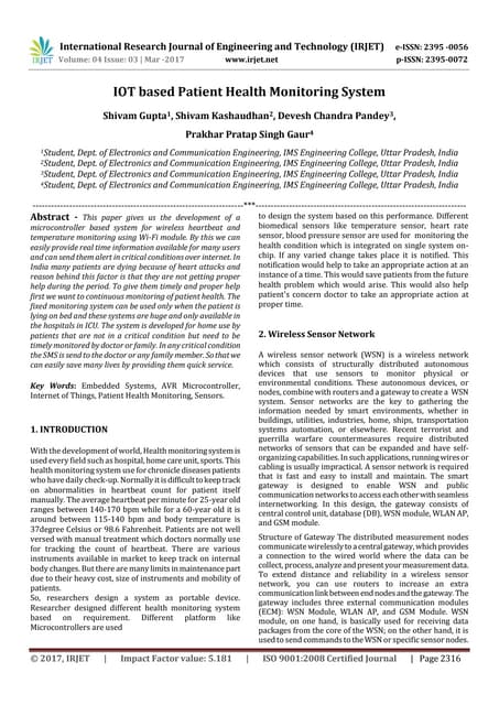 Iot based health monitoring system | PPTX | Computer Peripherals | Computing