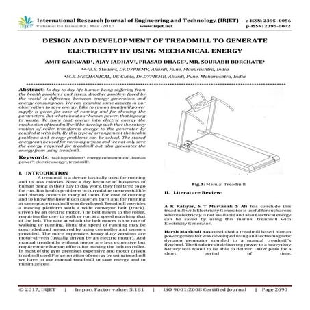 Design and Development of Treadmill to Generate Electricity by using ...