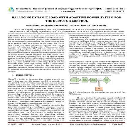 Balancing Dynamic Load with Adaptive Power System for the DC Motor ...