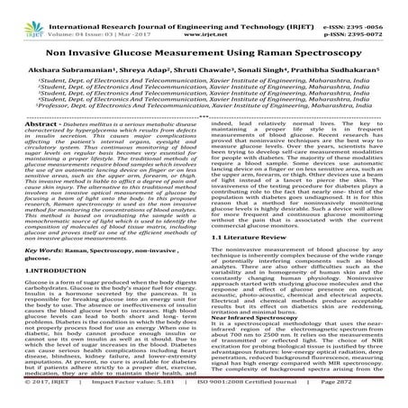 Non Invasive Glucose Measurement using Raman Spectroscopy | PDF