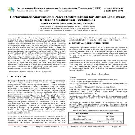 Performance Analysis and Power Optimization for Optical Link Using Different Modulation ...