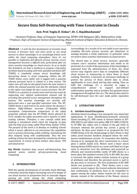Secure Data Self Destructing With Time Constraint In Clouds Pdf