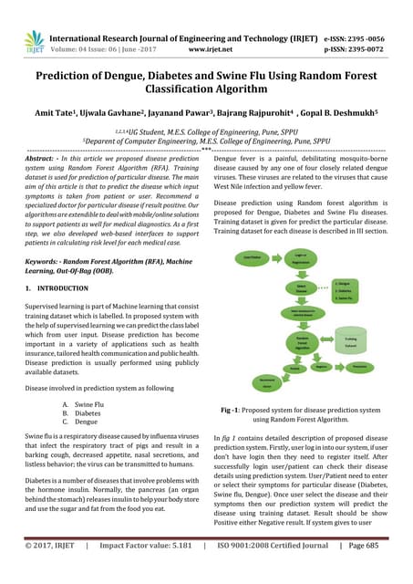 Prediction Of Dengue Diabetes And Swine Flu Using Random Forest Classification Algorithm Pdf