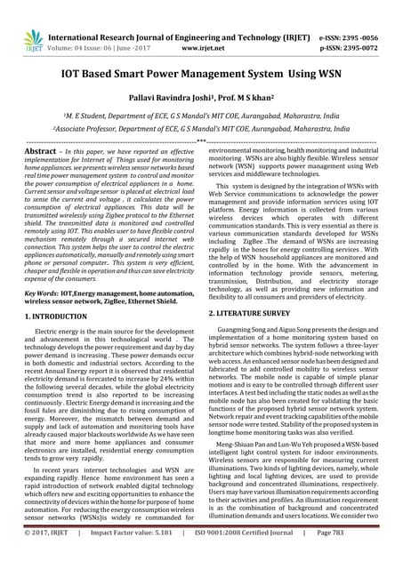 Iot Based Smart Power Management System Using Wsn Pdf