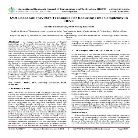 Svm Based Saliency Map Technique For Reducing Time Complexity In Hevc Pdf 0426