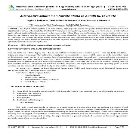 Alternative Solution on Kiwale Phata to Aundh BRTS Route | PDF