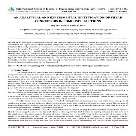 An Analytical And Experimental Investigation Of Shear Connectors In Composite Sections Pdf