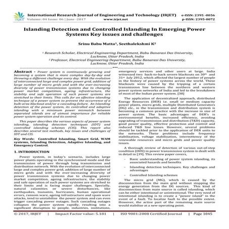 Islanding Detection And Controlled Islanding In Emerging Power Systems