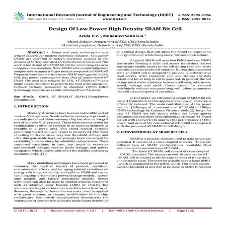 Design of Low Power High Density SRAM Bit Cell | PDF