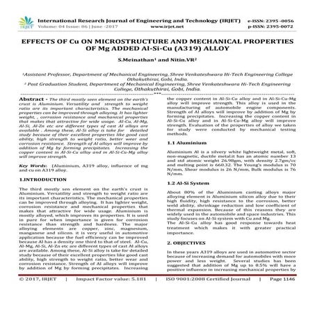 Effects of Cu on Microstructure and Mechanical Properties of Mg Added Al-Si-Cu (A319) Alloy | PDF