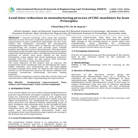 Lead Time Reduction in Manufacturing Process of CNC Machines by Lean Principles | PDF