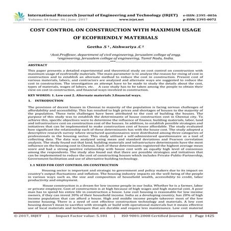 Cost Control on Construction with Maximum Usage of Ecofriendly ...