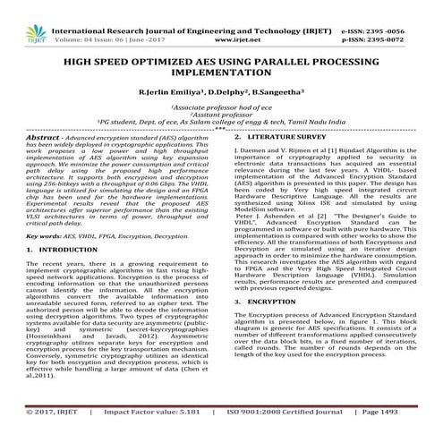 High Speed Optimized Aes Using Parallel Processing Implementation Pdf 3228