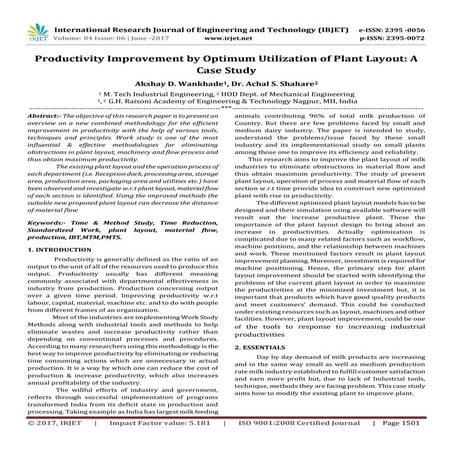 Productivity Improvement by Optimum Utilization of Plant Layout: A Case ...