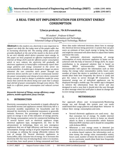 A Real Time Iot Implementation For Efficient Energy Consumption Pdf