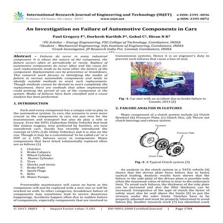 An Investigation on Failure of Automotive Components in Cars | PDF