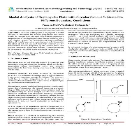 Modal Analysis of a Square Plate with Different Shape Cut Out | PDF