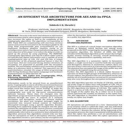 Efficient Aes Vlsi Architecture And Fpga Implementation Pdf