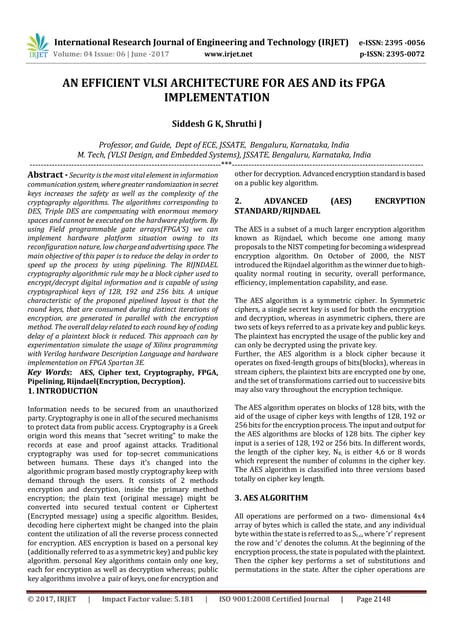 Efficient Aes Vlsi Architecture And Fpga Implementation Pdf