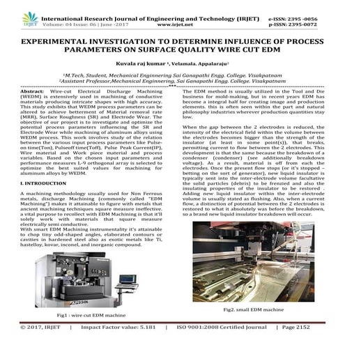 Experimental Investigation to Determine Influence of Process Parameters on Surface Quality Wire ...