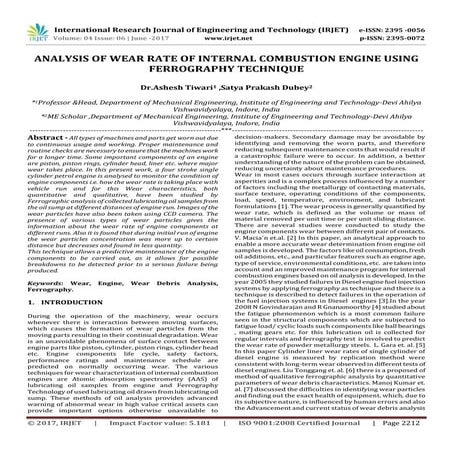 Analysis of Wear Rate of Internal Combustion Engine using Ferrography ...