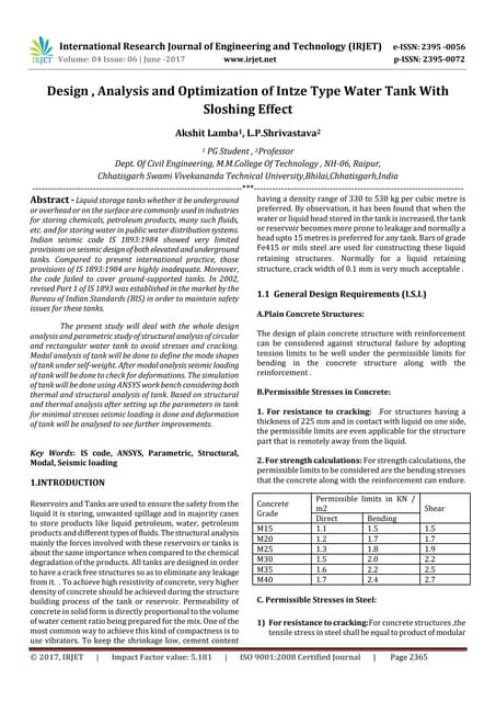 Parametric study of rcc staging (support structure) for overhead water ...