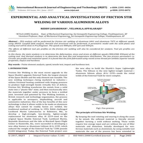 Experimental And Analytical Investigations Of Friction Stir Welding Of