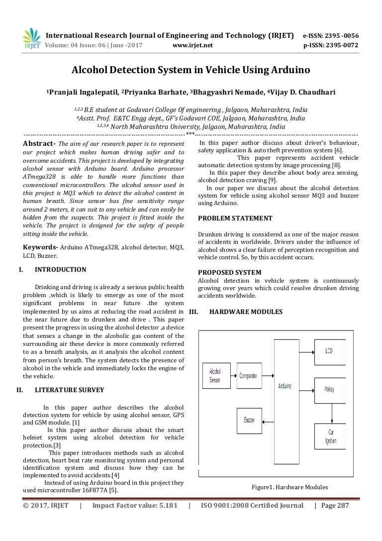 Alcohol Detection System In Vehicle Using Arduino