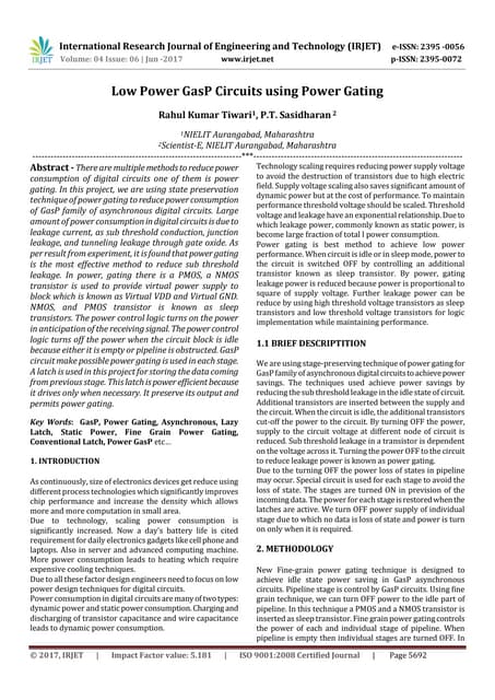 Low Power Gasp Circuits Using Power Gating Pdf